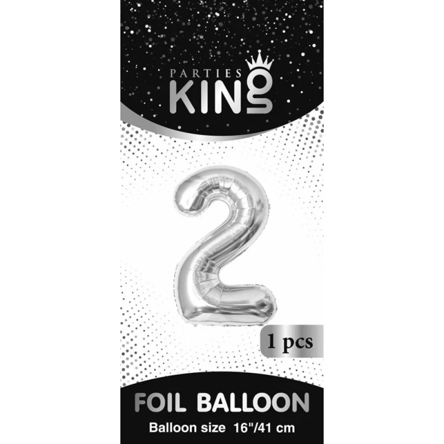 16 inch Number 2 - Silver Balloons | Winner Party