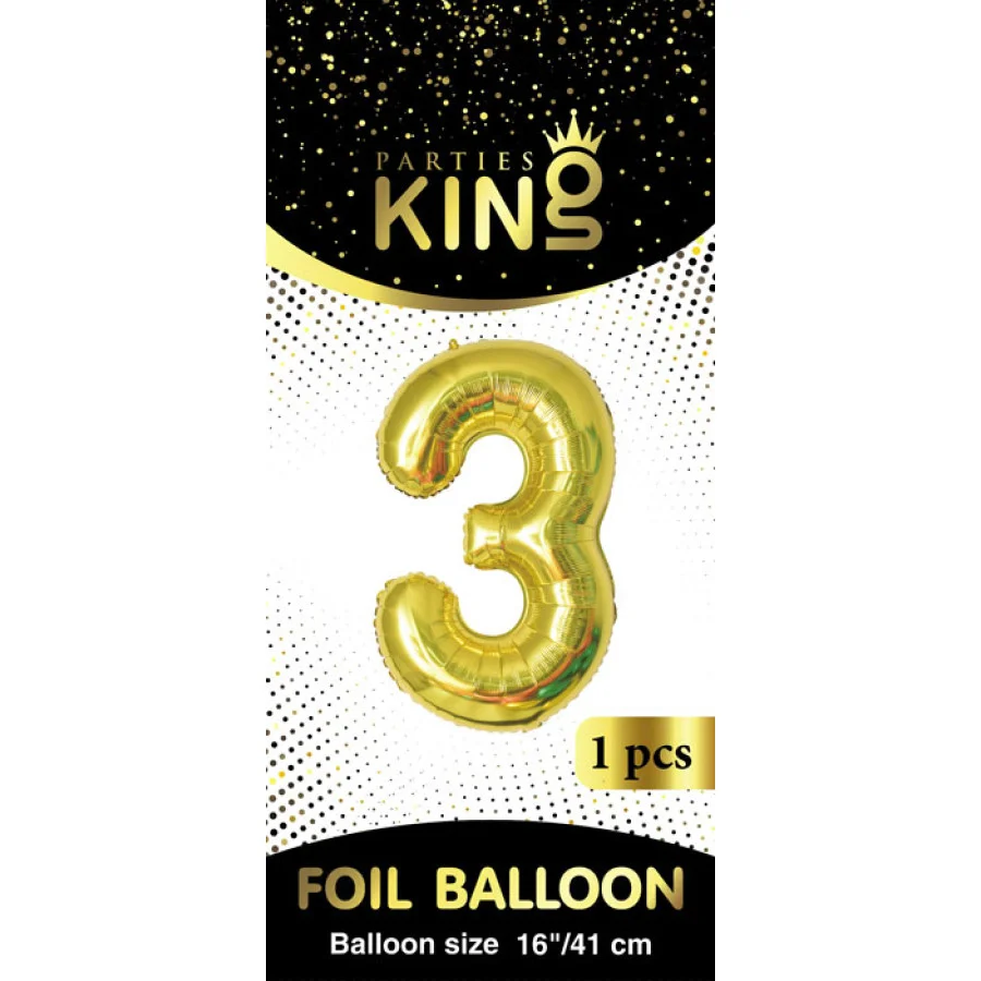16 inch Number 3 - Gold Balloons | Winner Party