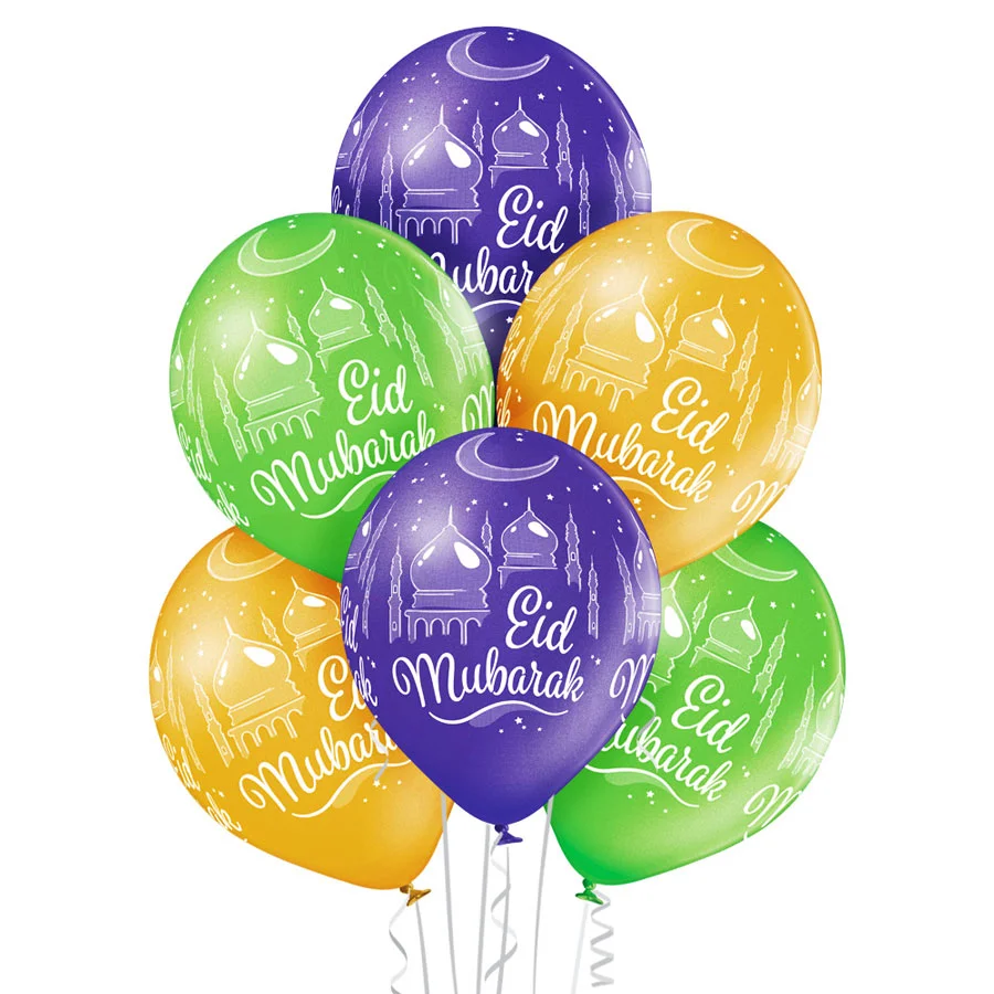 12 inch Eid Mubarak Mosque balloon 6 pcs - For decoration and helium ...