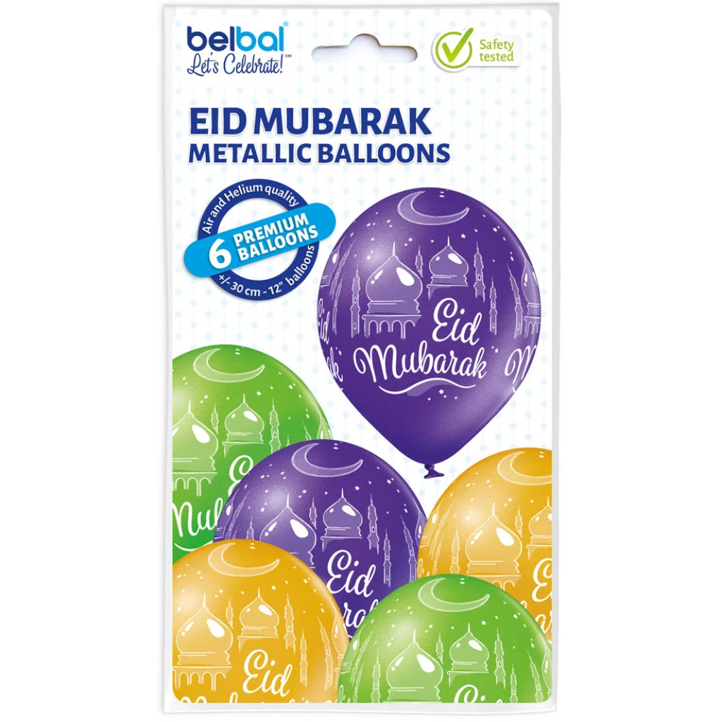 12 inch Eid Mubarak Mosque balloon 6 pcs - For decoration and helium ...
