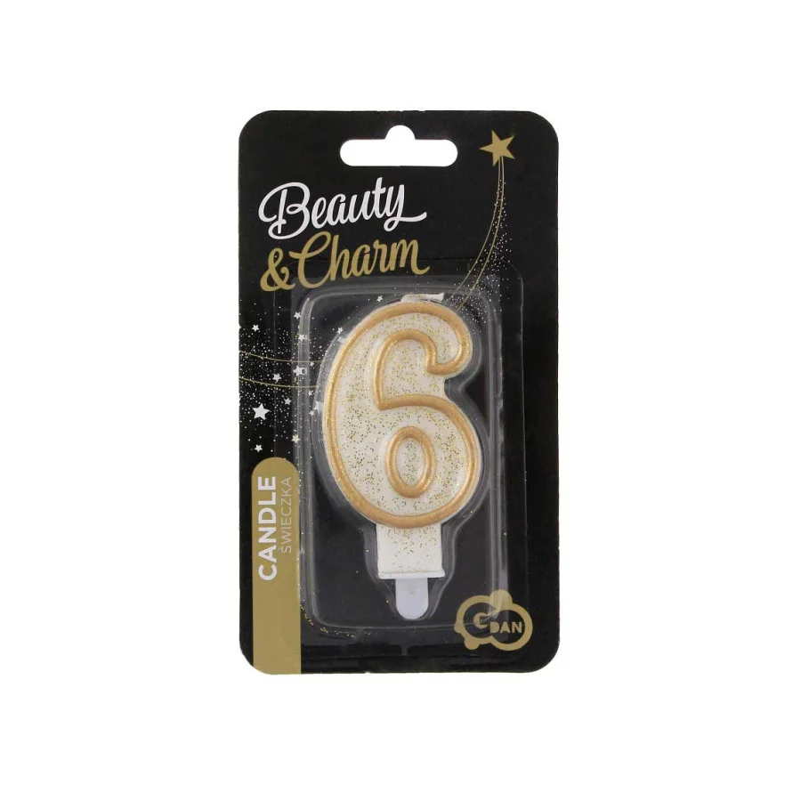 number candle "6", gold outline | Winner Party